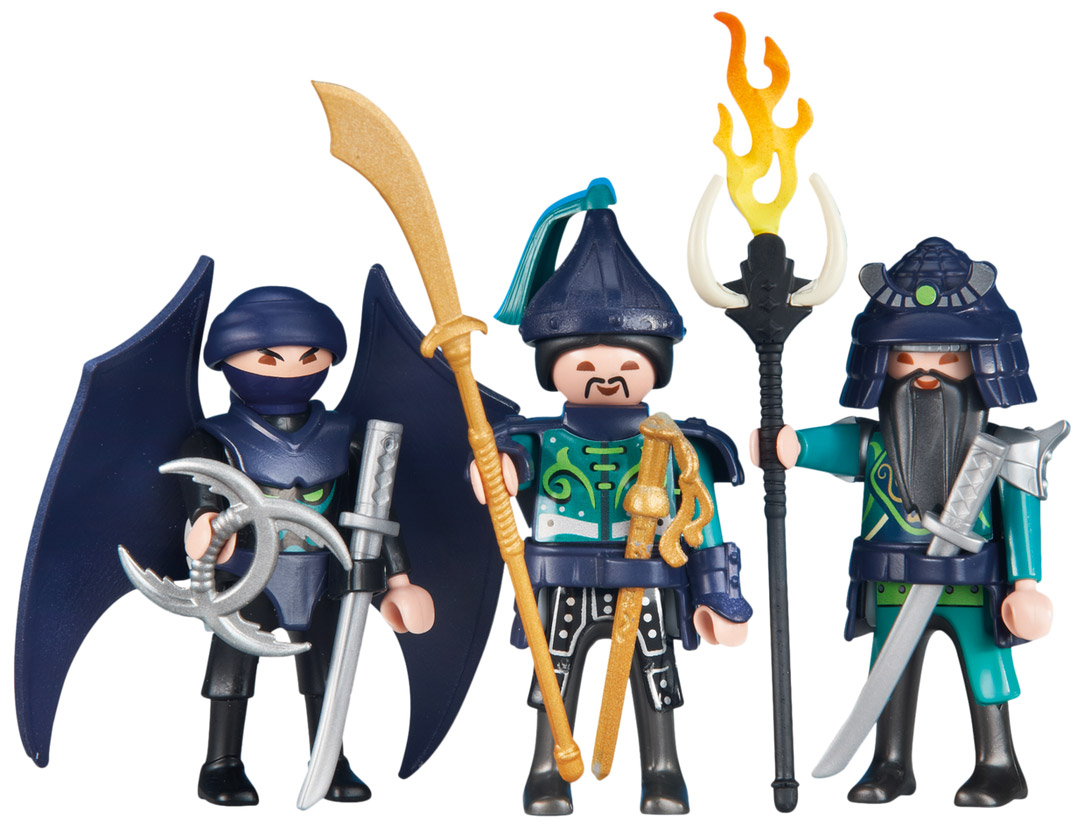 Playmobil 6328 pas cher, 3 guerriers des Dragons Asiatiques verts